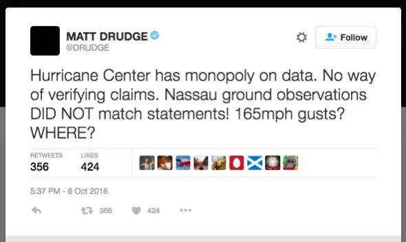 Rush Limbaugh နှင့် Matt Drudge တို့က Hurricane Matthew သည် လစ်ဘရယ် ပူးပေါင်းကြံစည်မှုဟု ယူဆသည် (အဲဒါမဟုတ်ပါ) 17258_2