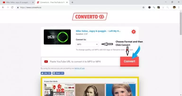 Kif Niżżel u Ikkonverti YouTube Vidjows biex MP3 jew MP4 ma Converto.io 20216_3