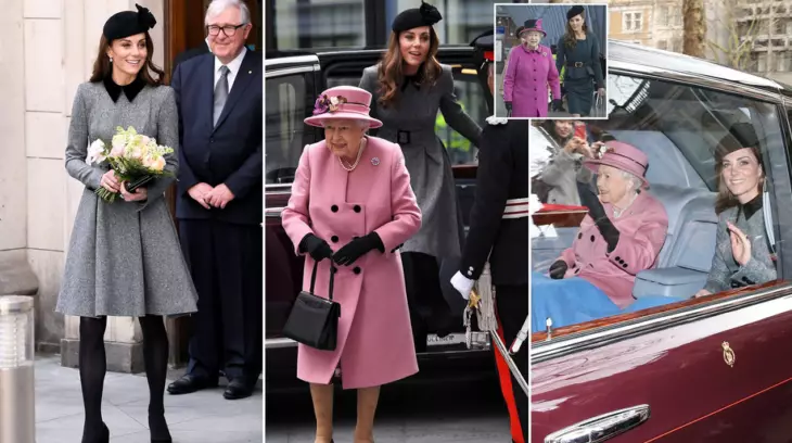 Kate Middleton သည် ဘုရင်မကြီး အတူတကွ ပေါ်လာသောအခါ လေးစားရန် စည်းကမ်းများကို အမြဲလိုက်နာသည်။ 27405_3
