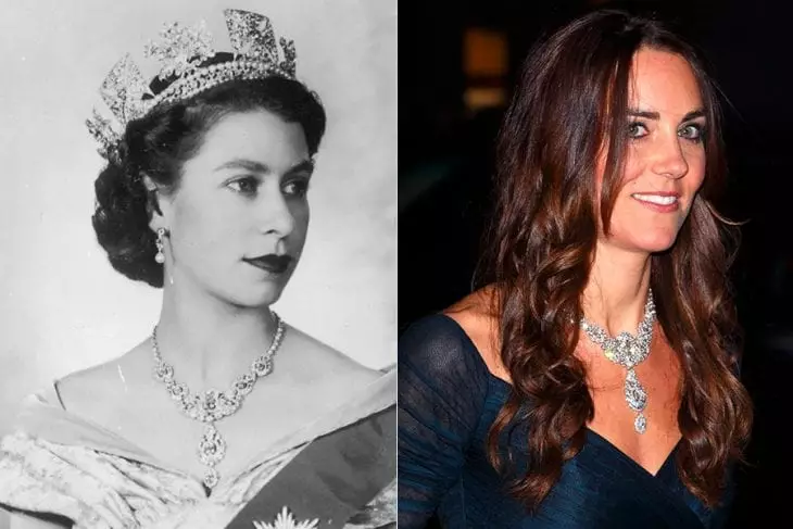 ນີ້ແມ່ນເວລາທີ່ Kate Middleton ແລະແມ່ຍິງອື່ນໆຂອງ Royal Family ຢືມເຄື່ອງປະດັບຈາກ Queen Elizabeth II 36008_14