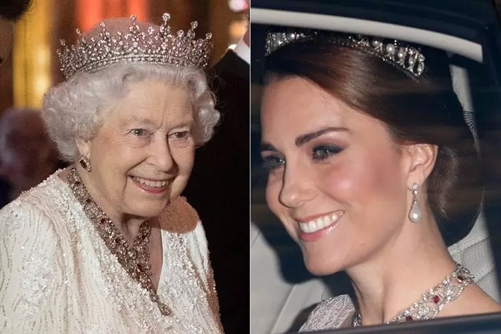 Hona hemen Kate Middletonek eta Errege Familiako beste emakume batzuek bitxiak maileguan hartu zizkioten Isabel II erreginari 36008_8