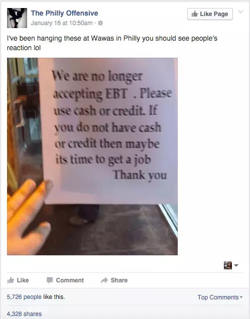 Philly „grínisti“ skammar fátækt fólk í veiru Facebook-færslu 43335_1